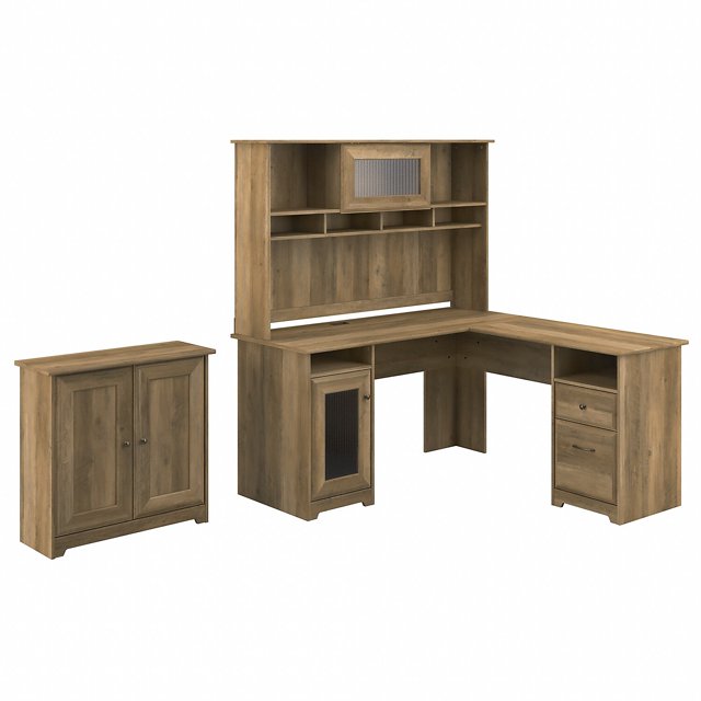 Cabot L Desk with Hutch and Small Cabinet in Reclaimed Pine ...