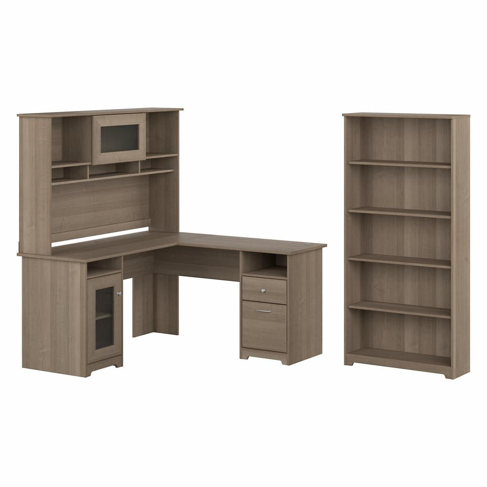 Cabot L Shaped Desk with Hutch and Bookcase in Ash Gray - Engineered ...