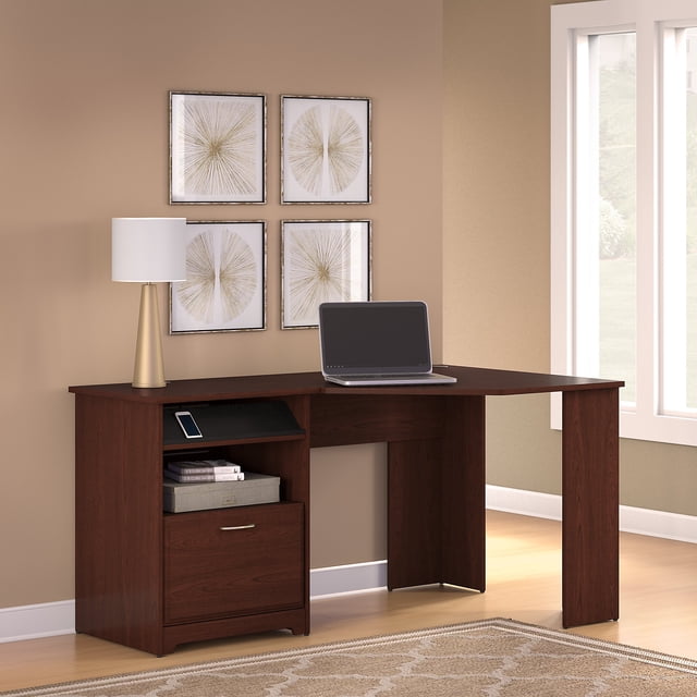Cabot Modern 60W Corner Desk with File Drawer and Storage Shelves in ...