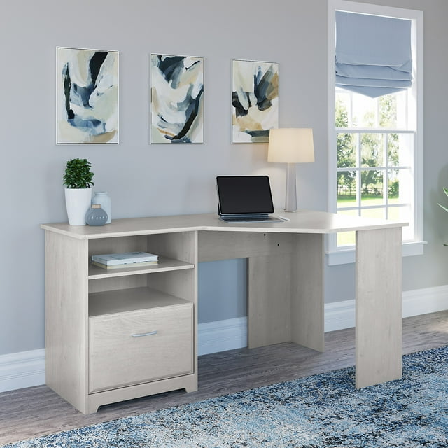 Cabot Modern 60W Corner Desk with File Drawer and Storage Shelves in ...