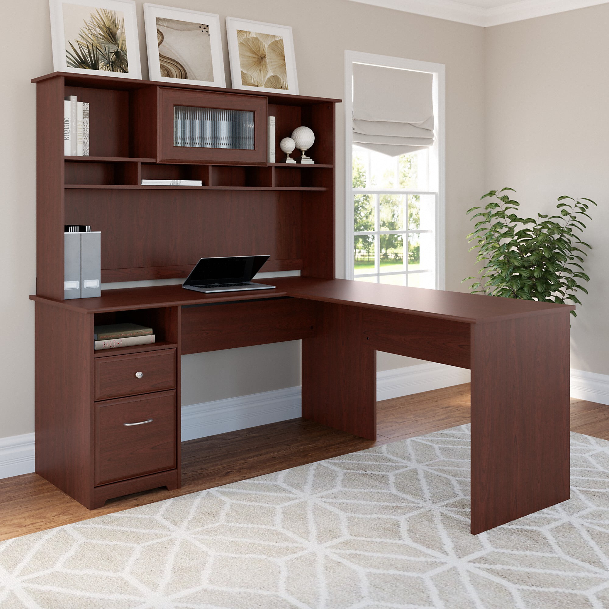 Cabot Modern 60W L Desk with Hutch, includes File Drawer and Storage ...