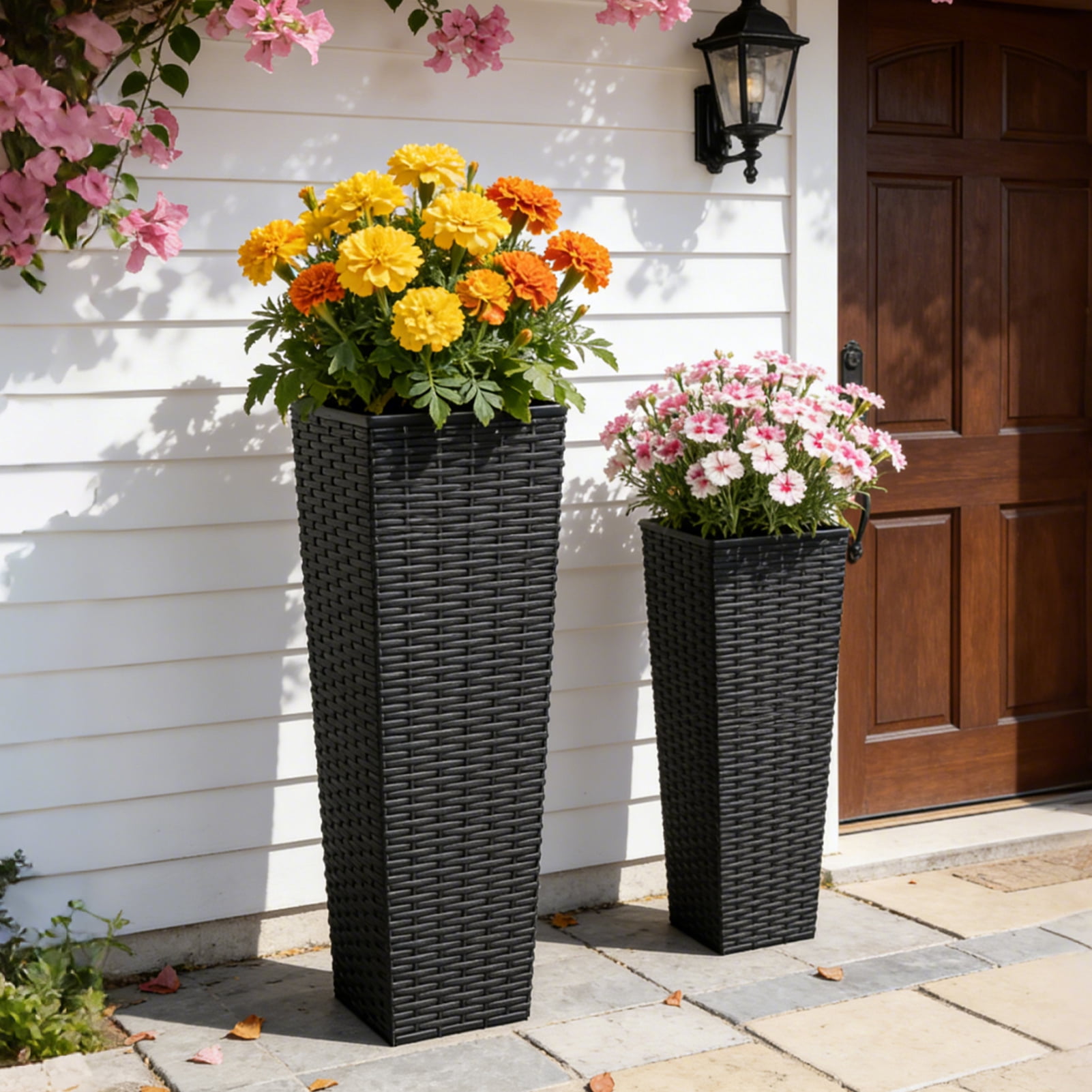 Cacagoo 32 in Resin Tall Planters for Outdoor Plants Set of 2, Large ...