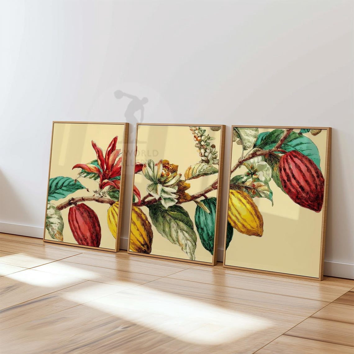 Cacao Botanical Vintage Tropical Kitchen Decor Art Set 3 Unframed Paper ...