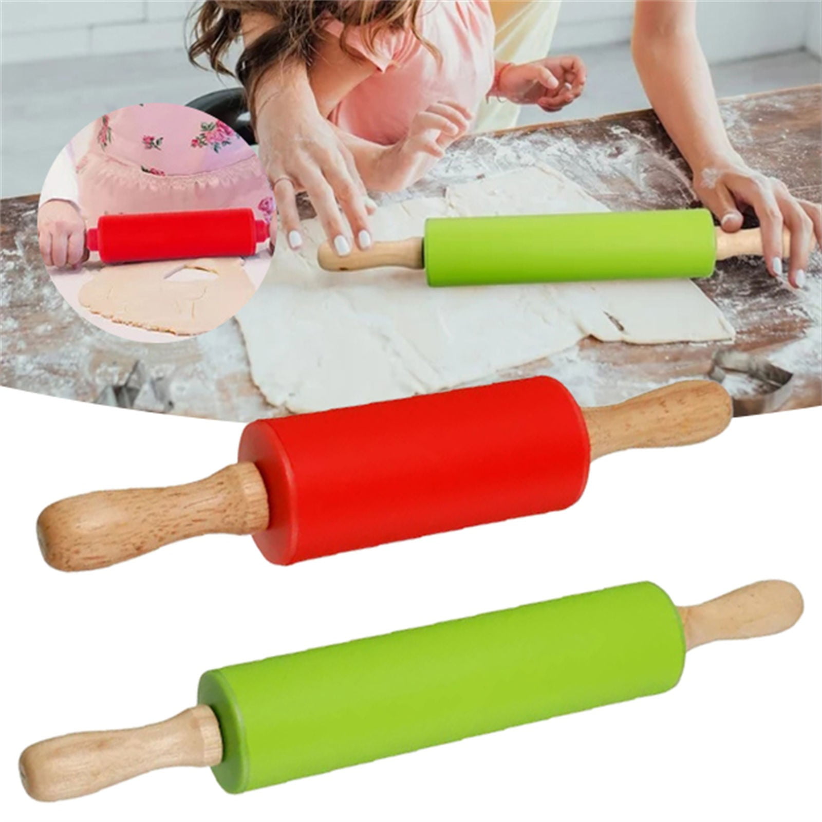 Cacfwgk Rolling Pin 2 Pack 12/9in Non Stick Silicone Rolling Pins For Bake Dough Roller For ...