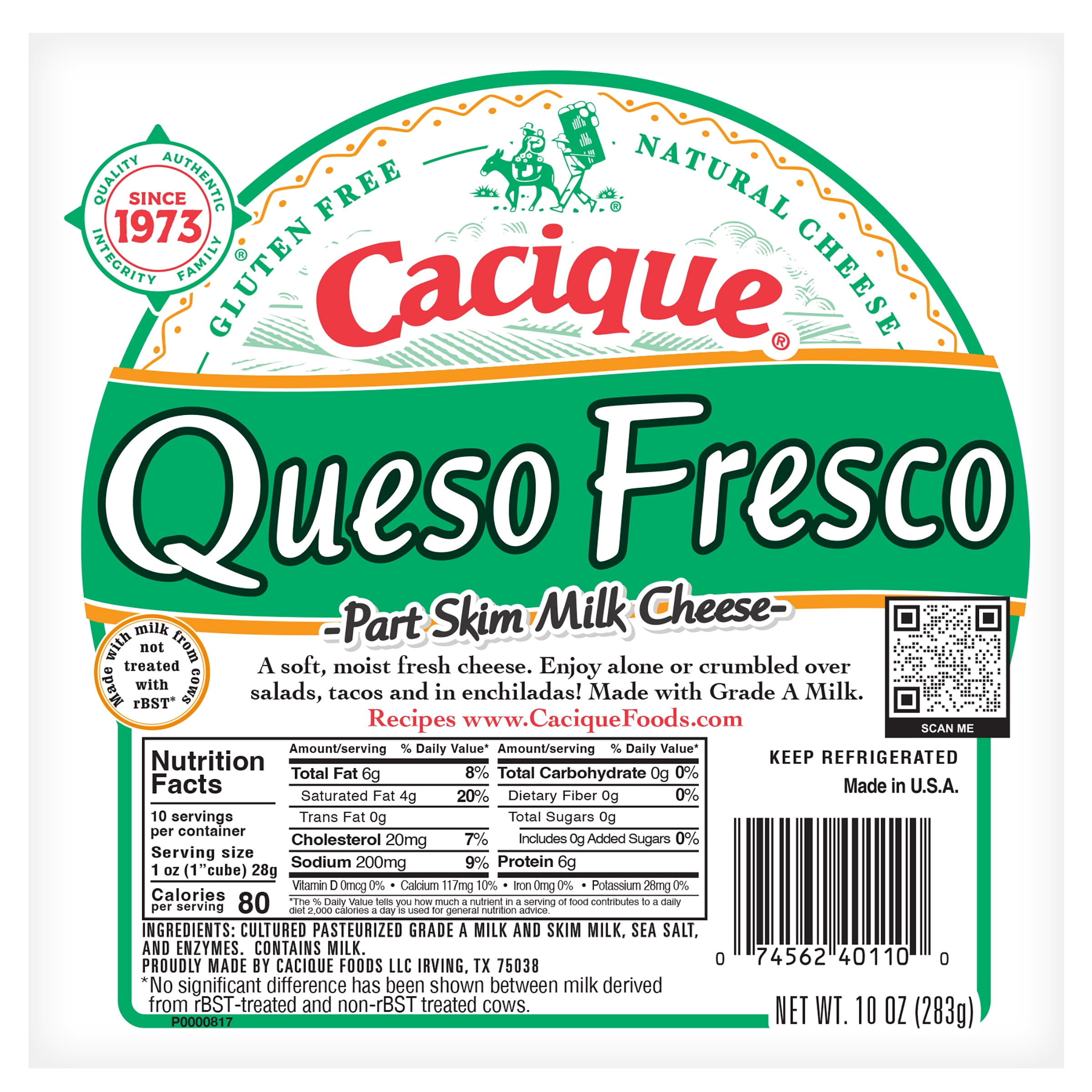 Cacique Queso Fresco Part Skim Milk Cheese, 10 oz (Refrigerated ...