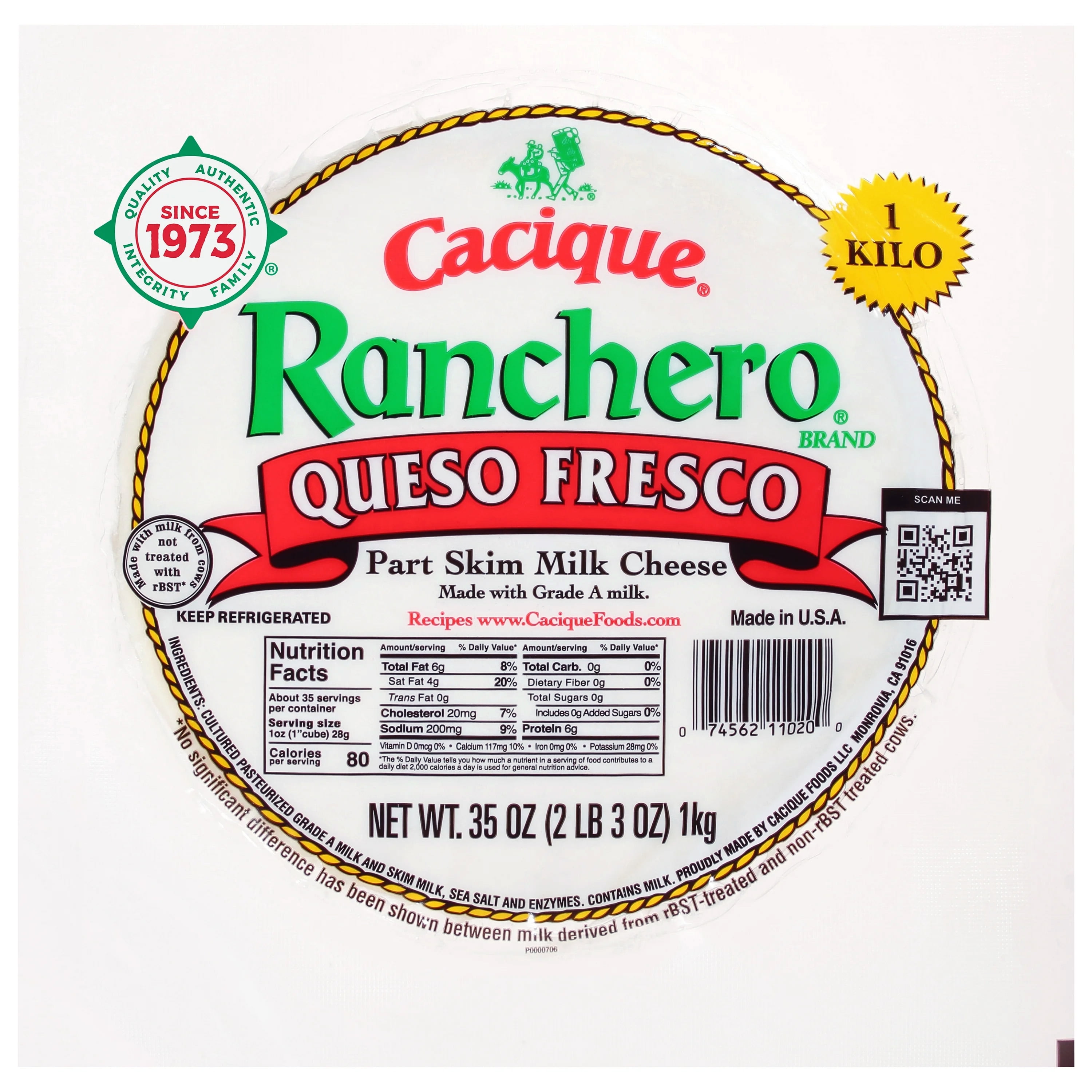 Cacique, Ranchero Queso Fresco Part Skim Milk Cheese, 35 oz ...