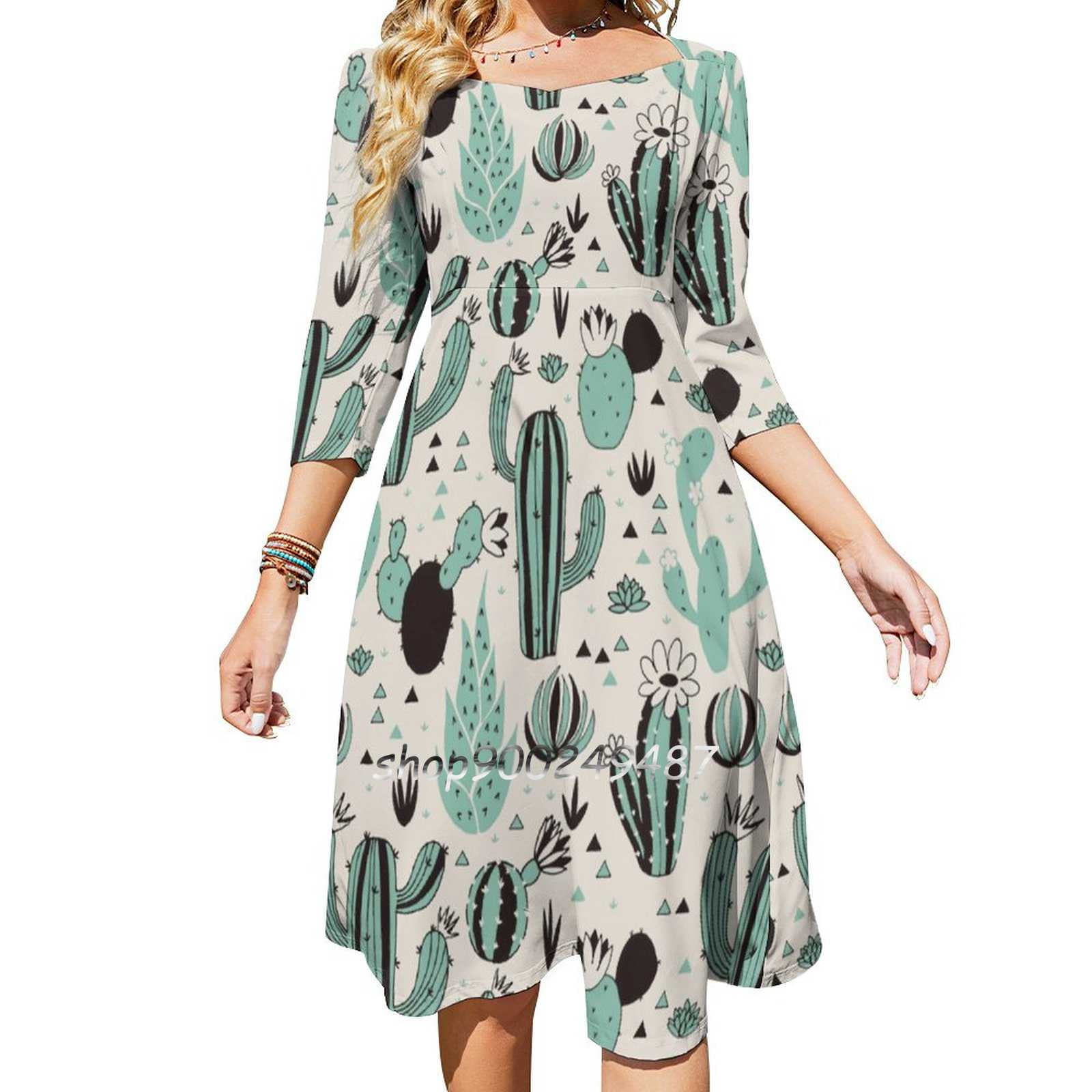 Cacti Evening Party Dresses Midi Sexy Dress Female Sweet One Piece ...