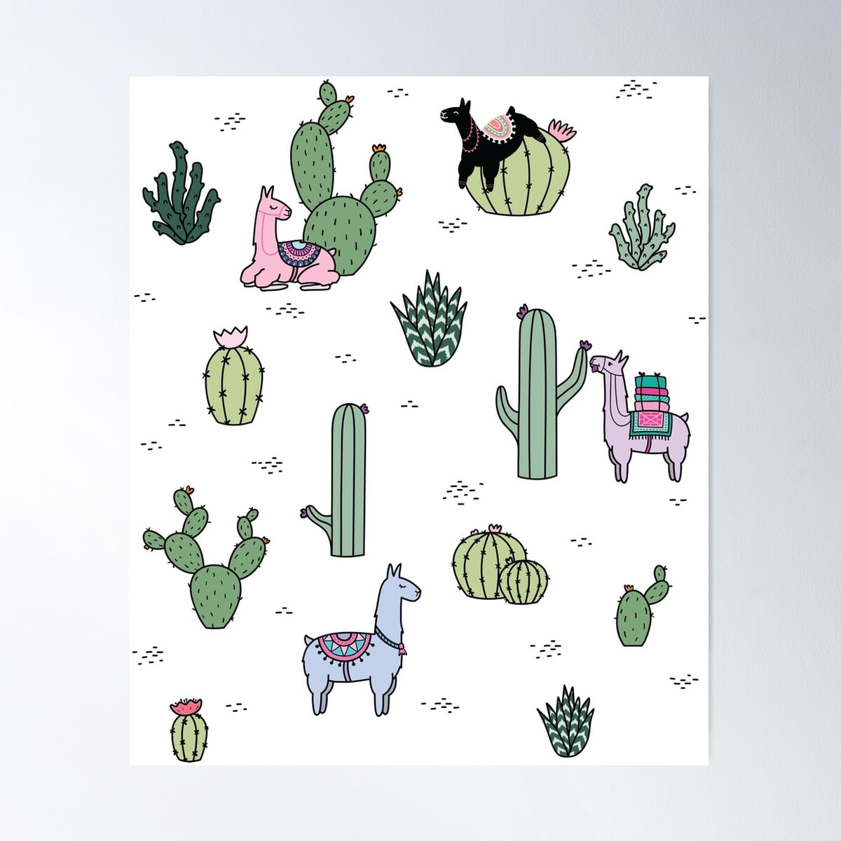 Cacti Llamas Poster Wall Art, Modern Wall Decor For Living Room Bedroom ...