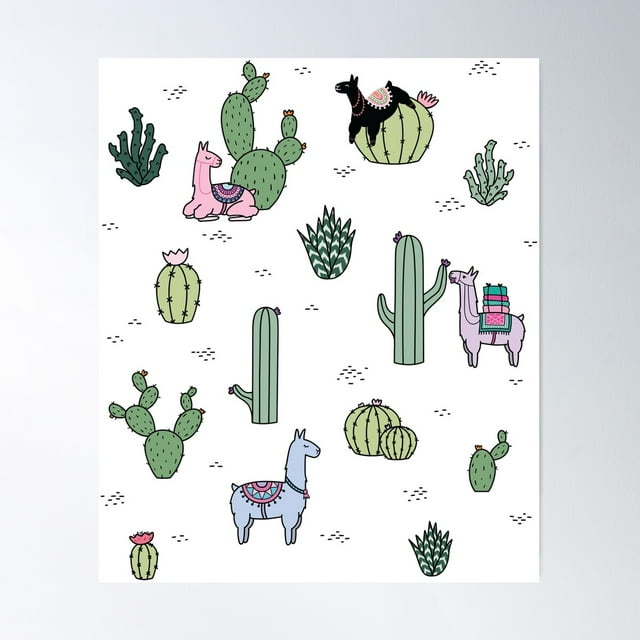 Cacti Llamas Poster Wall Art, Modern Wall Decor For Living Room Bedroom ...