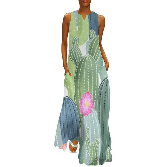 Cacti Love / Watercolor Cactus Pattern Long Dress Wom's eving dress ...