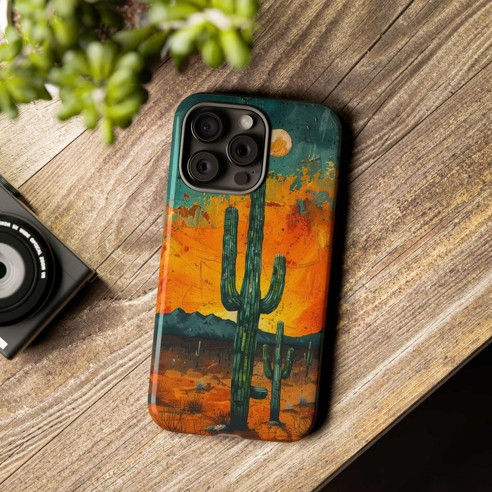 Cacti Silhouettes Desert Sunset Phone Case for iPhone 11 to 16 Pro Max ...
