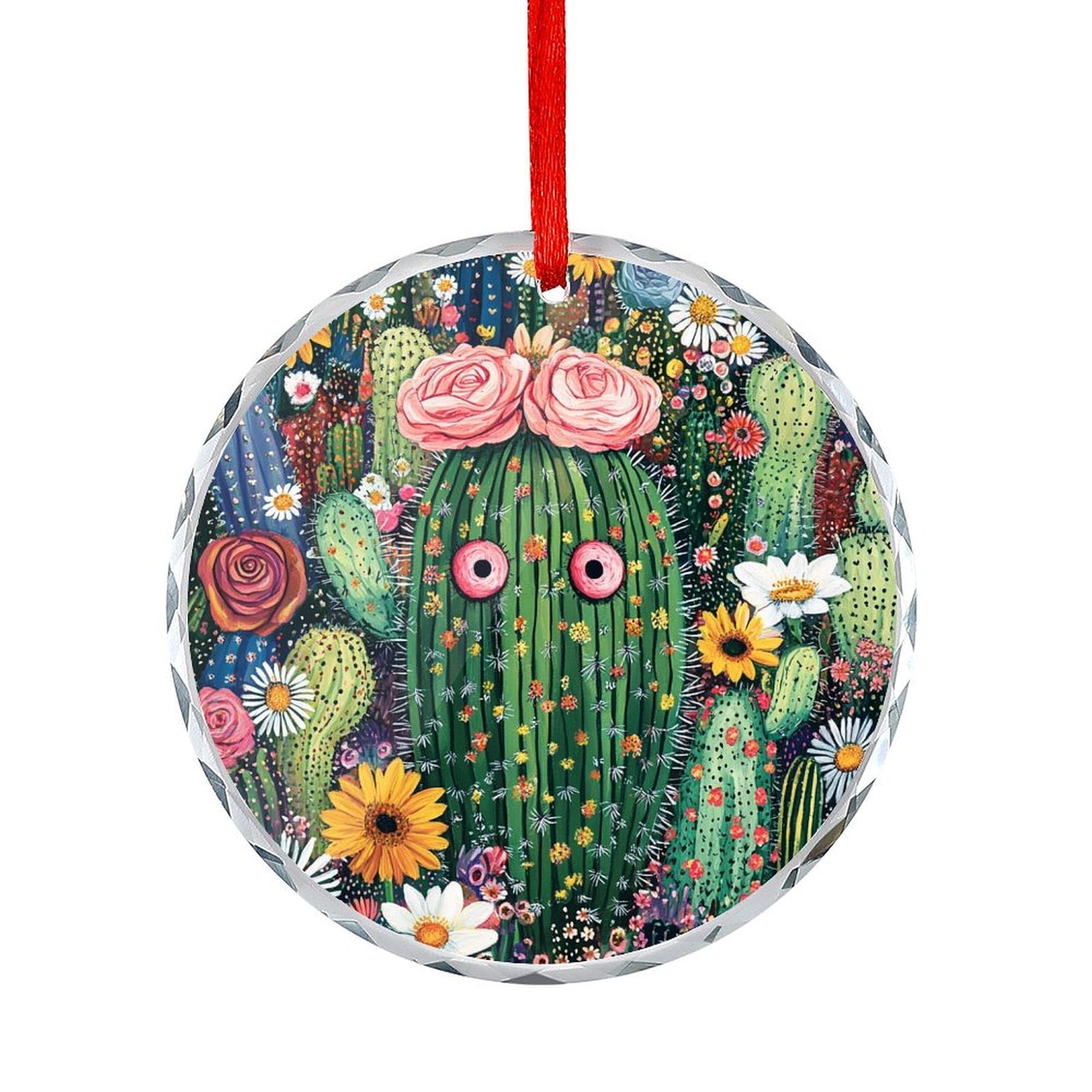 Cacti Succulent Flowers Crystal Glass Christmas Ornament Summer Green ...