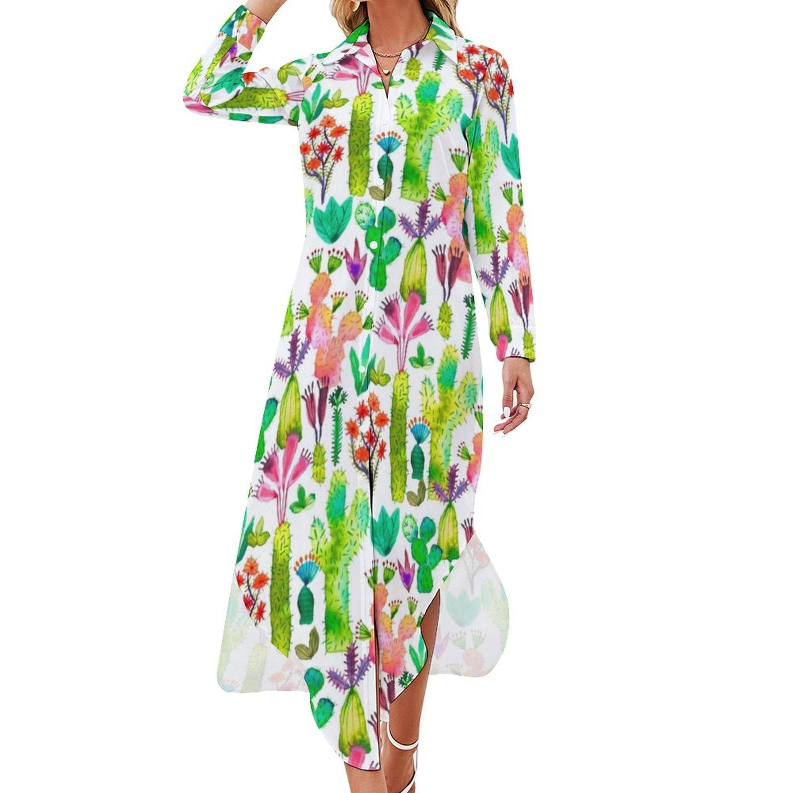 Cacti garden Long Sleeved Shirt Dress dresses for women 2024 luxury ...