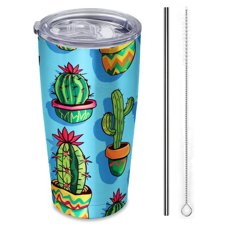 Cacti in pots with Mexican patterns and shapes Insulated Travel Tumbler ...