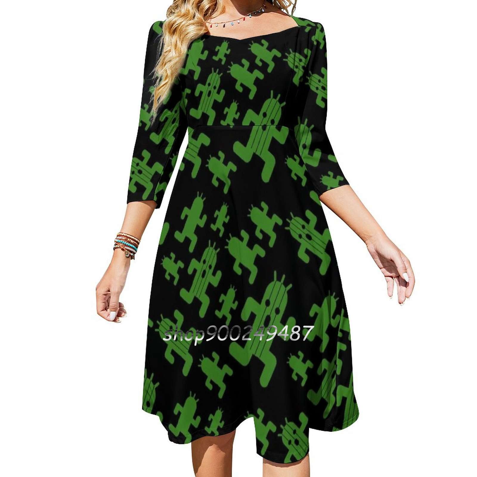 Cactuar Print Evening Party Dresses Midi Sexy Dress Female Sweet One ...