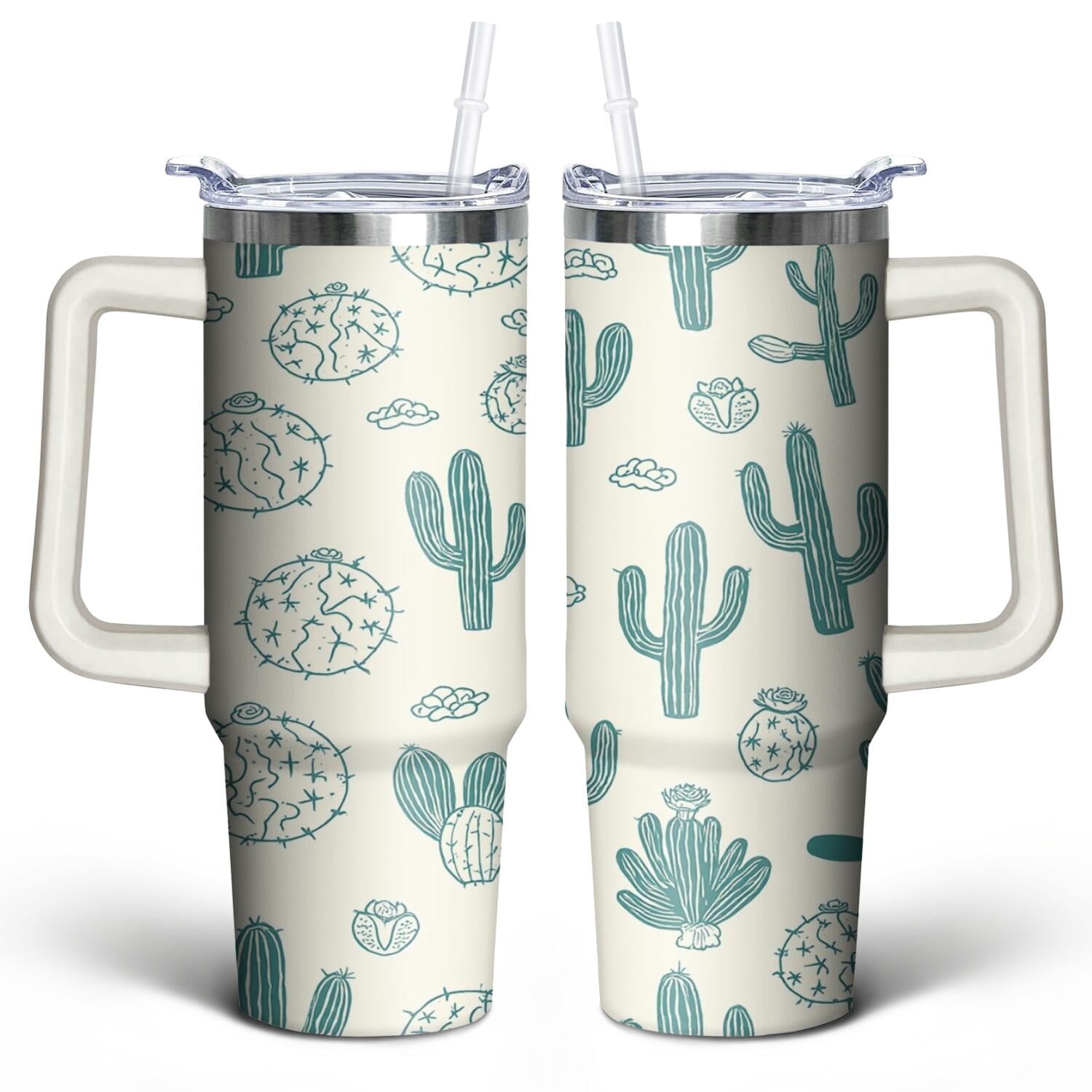 Cactus 30 Oz Tumbler with Handle Lid and Straw, Stainless Steel Double ...
