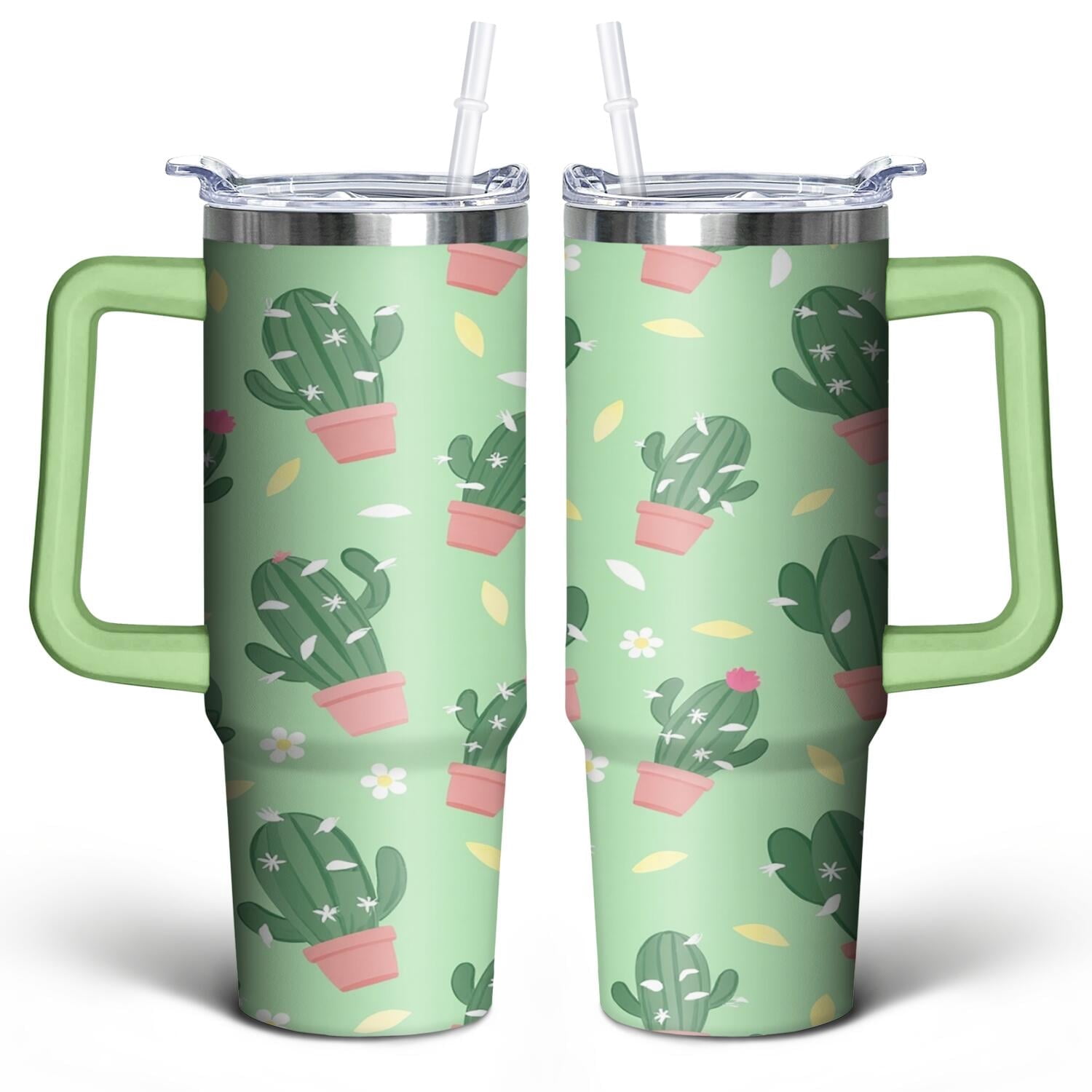 Cactus 30 Oz Tumbler with Handle Lid and Straw, Stainless Steel Double ...