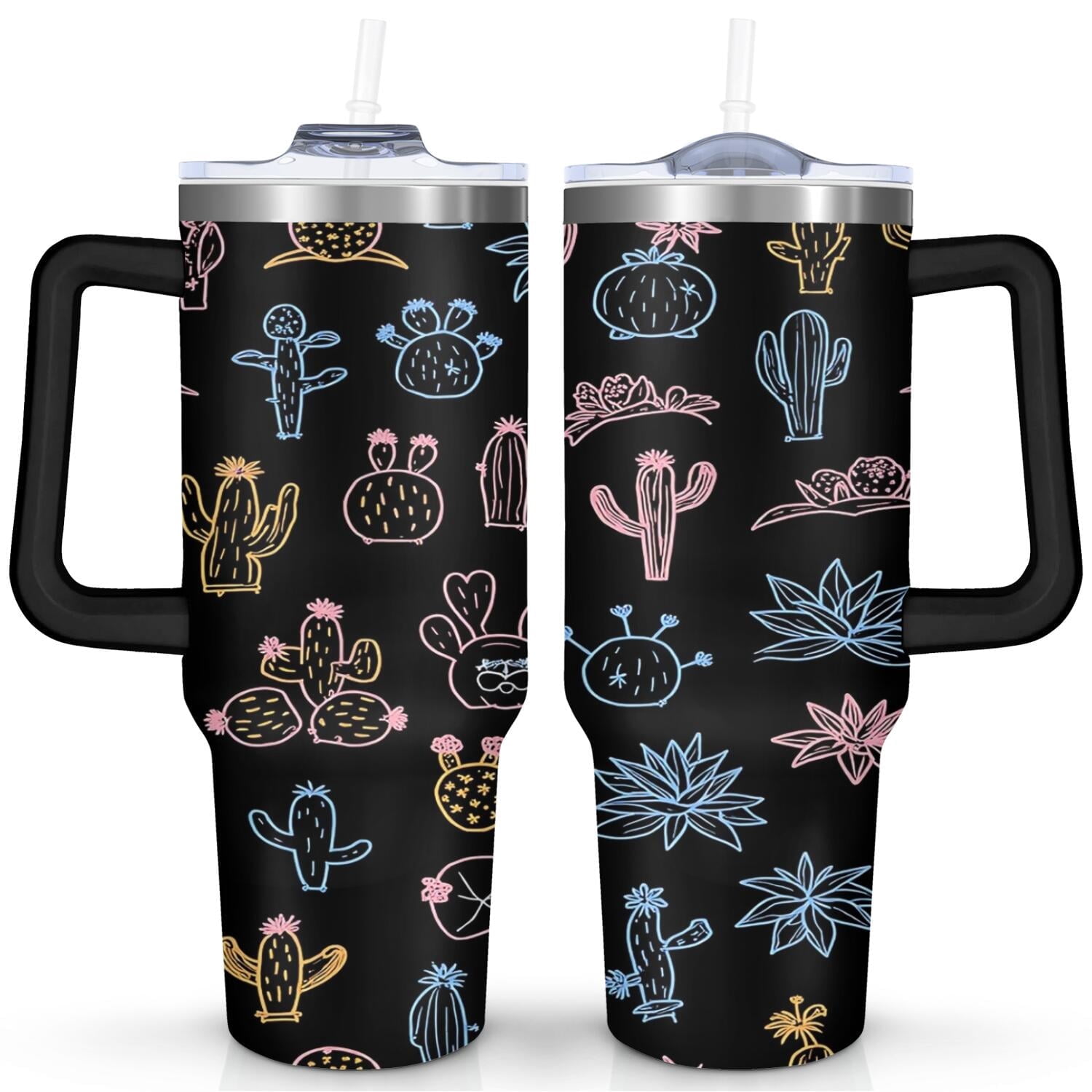 Cactus 40 Oz Tumbler with Handle Lid and Straw, Stainless Steel Double ...