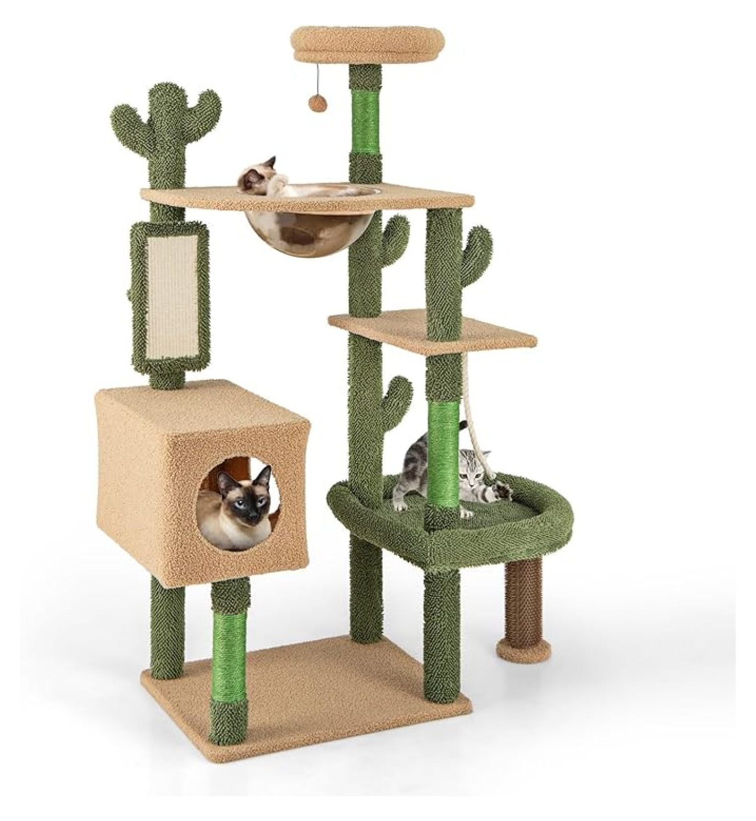 Cactus , 59 Inch Tall Cat Tower with Sisal Scratching Posts, Cat Condo ...
