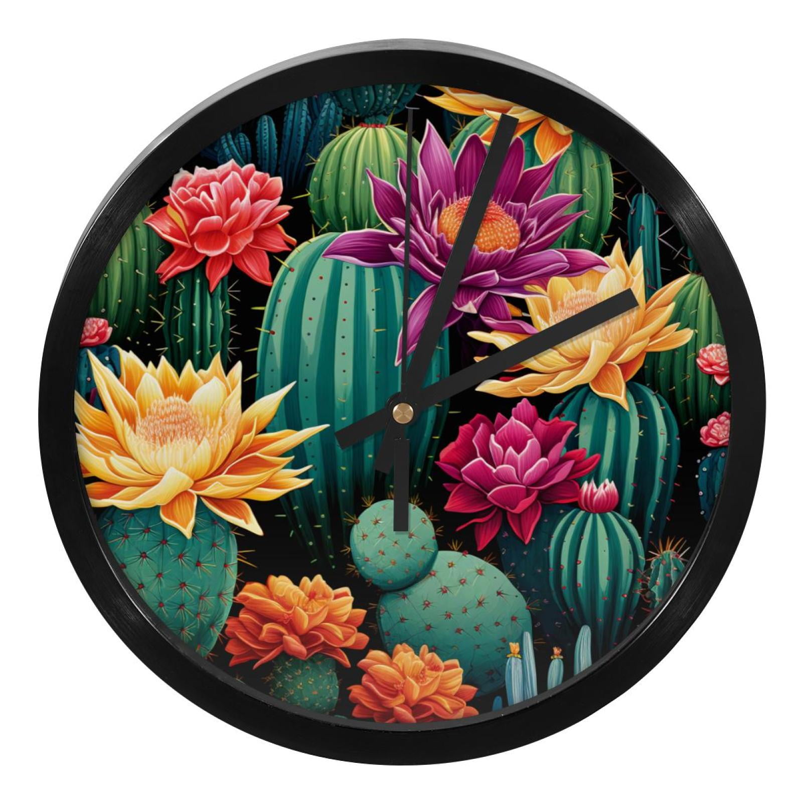 Cactus 9.8-Inch Round Wall Clock, Silent Non-Ticking Digital Clock ...