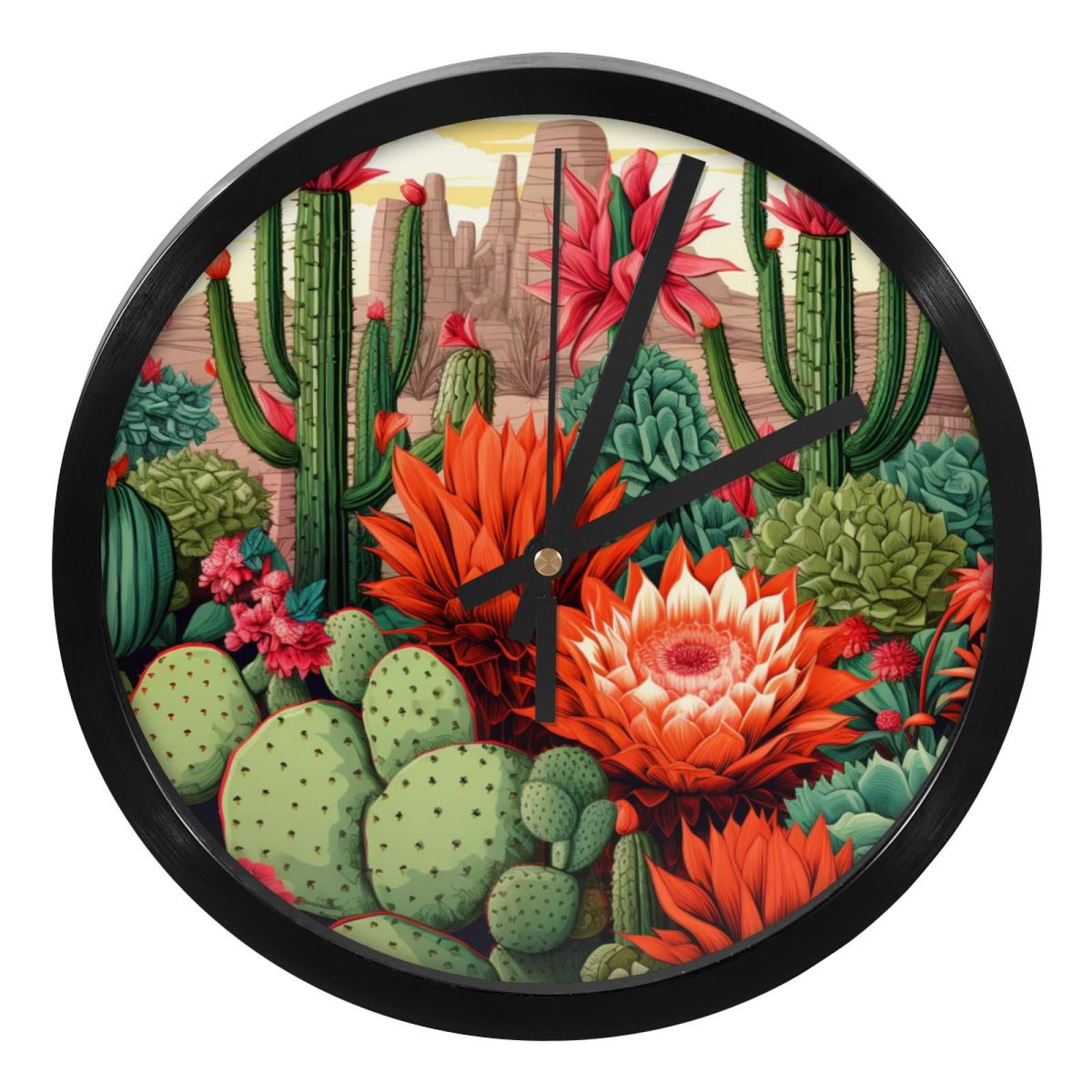 Cactus 9.8-Inch Round Wall Clock, Silent Non-Ticking Digital Clock ...