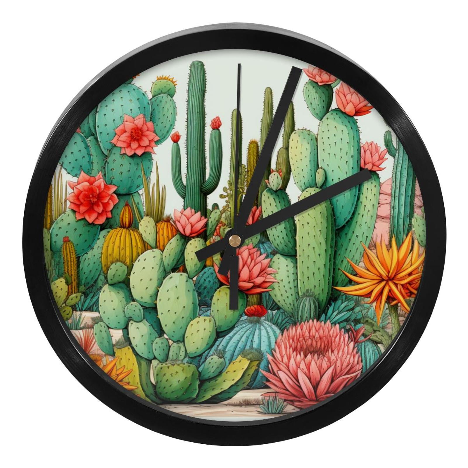 Cactus 9.8-Inch Round Wall Clock, Silent Non-Ticking Digital Clock ...