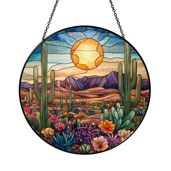 Cactus Acrylic Suncatcher Stained Glass Style Window Hanging, Desert ...
