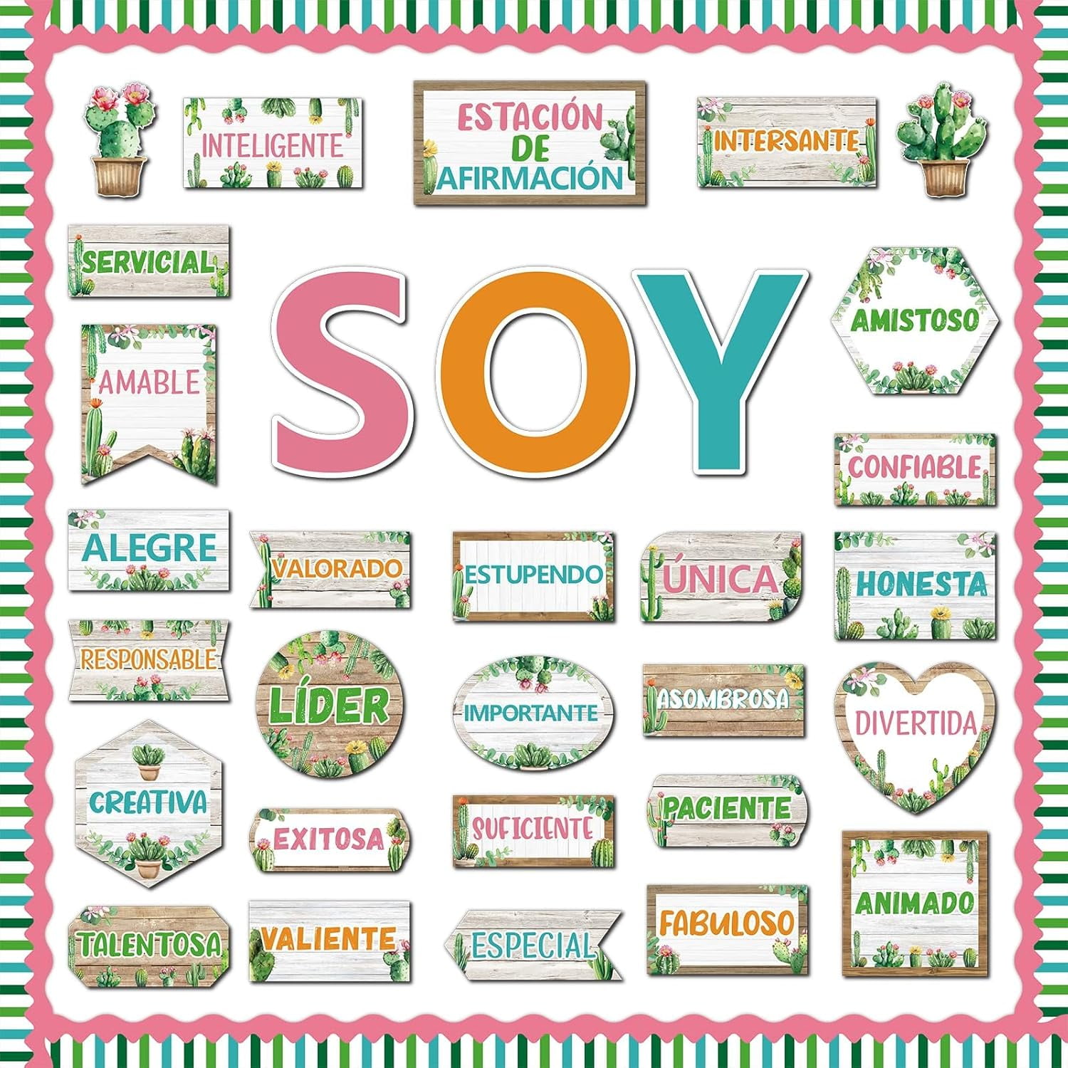 Cactus Affirmation Station Spanish Bulletin Board for Classroom Cactus ...
