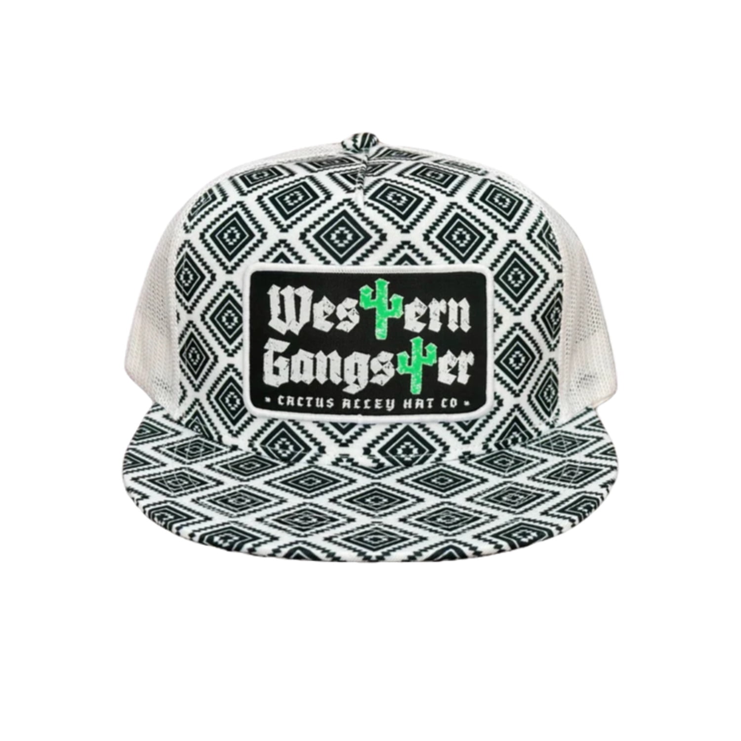 Cactus Alley Hat Co. Western Gangster Black White Aztec Trucker Hat ...