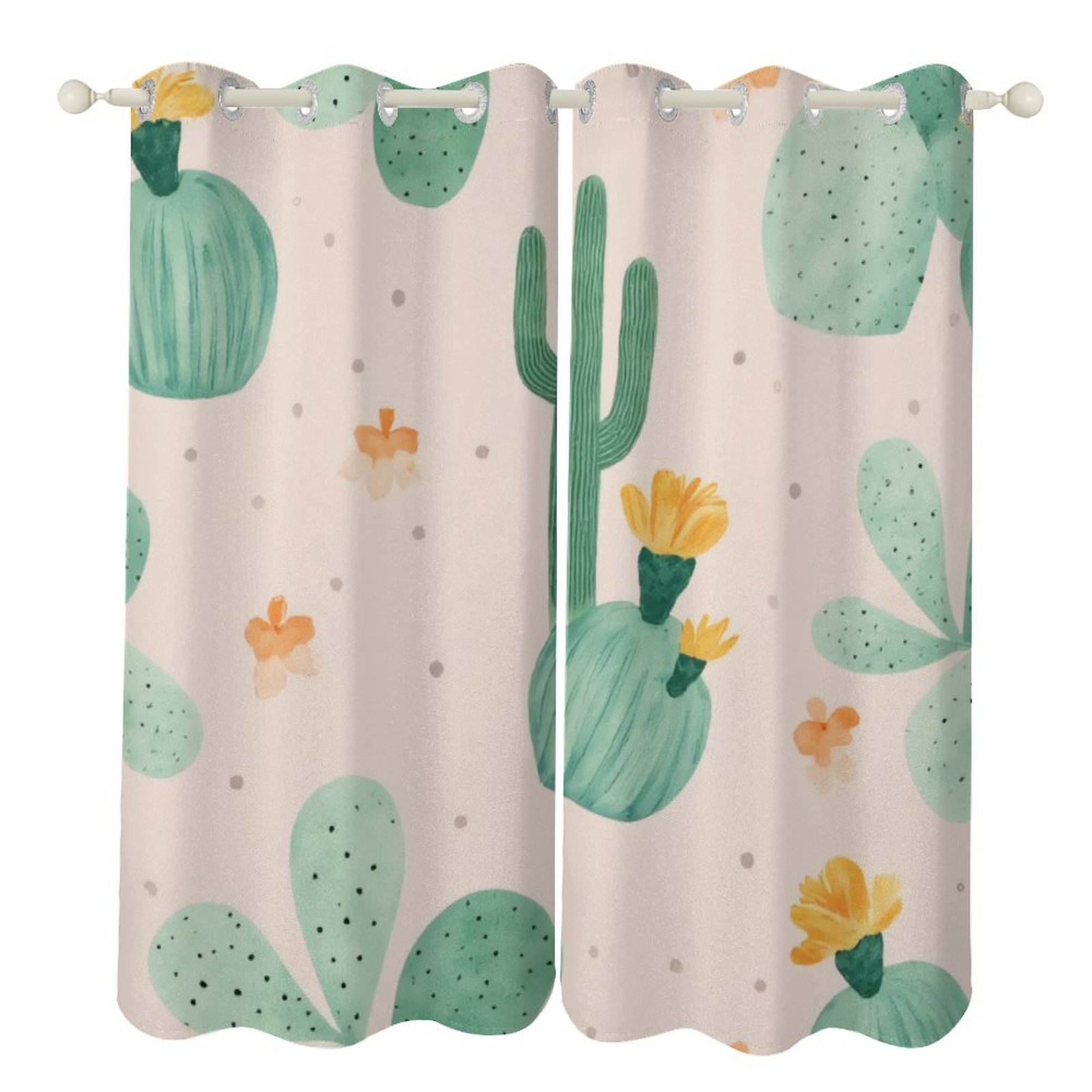 Cactus And Flowers Pattern 2 Panels 3D Printing Pattern Curtain for ...
