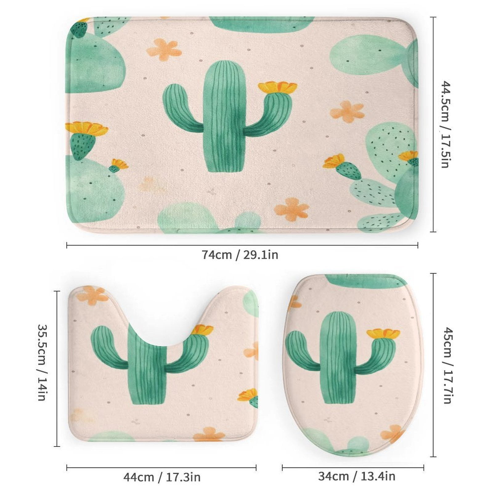 Cactus And Flowers Pattern Bathroom Mats Sets 3 Piece, Bath Mat Earth ...