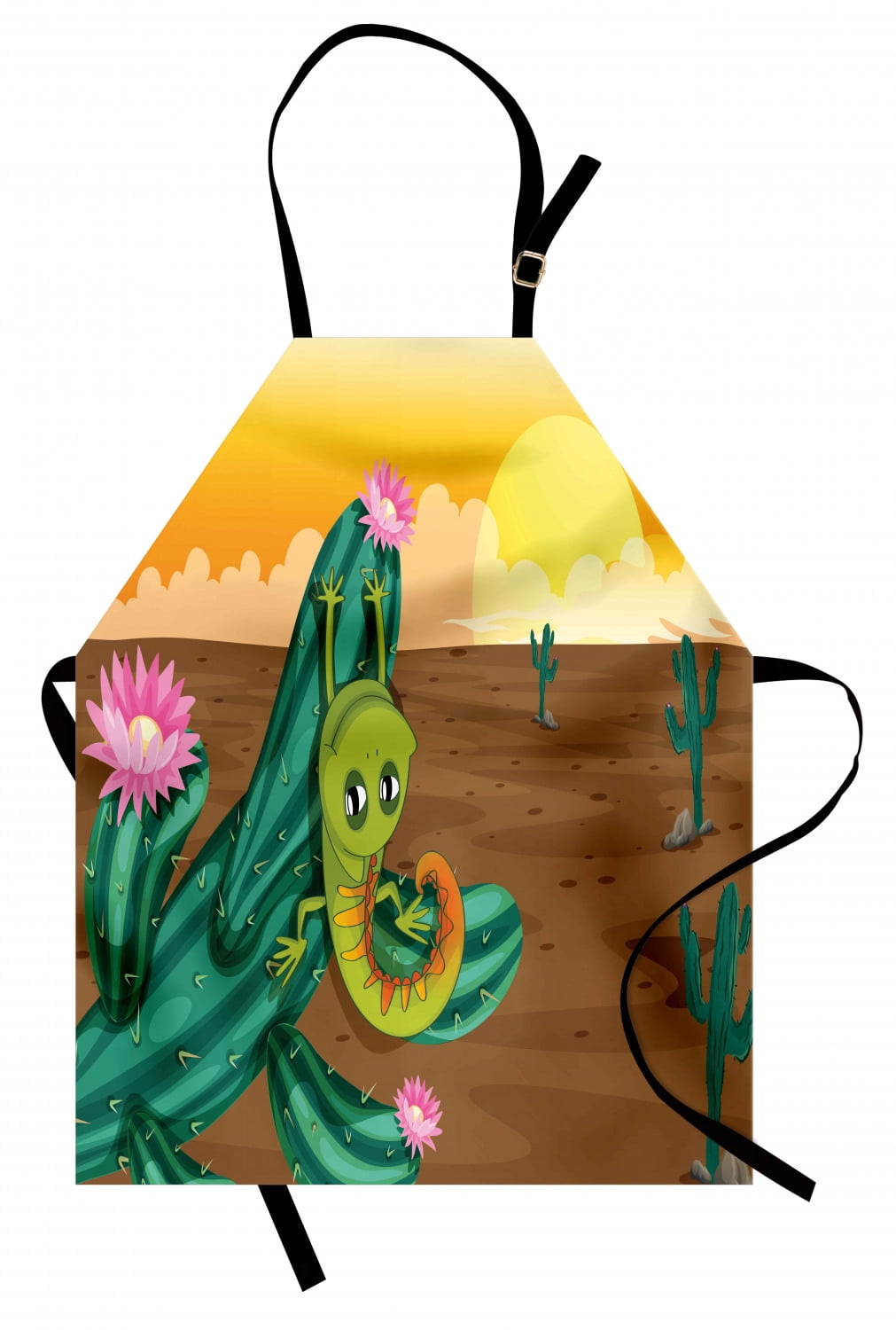 Cactus Apron Cartoon Style Desert Setting Sun Chameleon on a Cactus ...