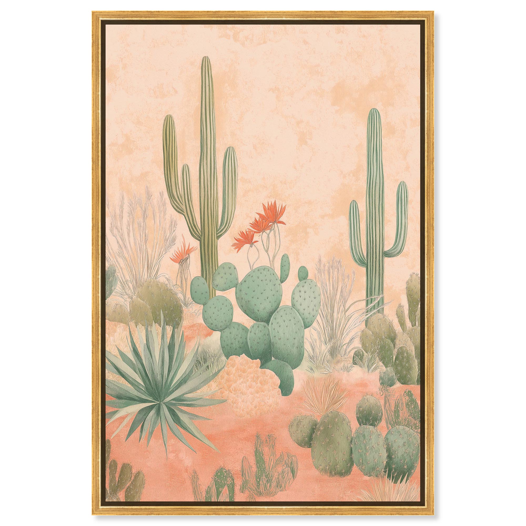 Cactus Ballet Canvas Modern Landscape by Art Remedy, Gold Frame, 20 x ...