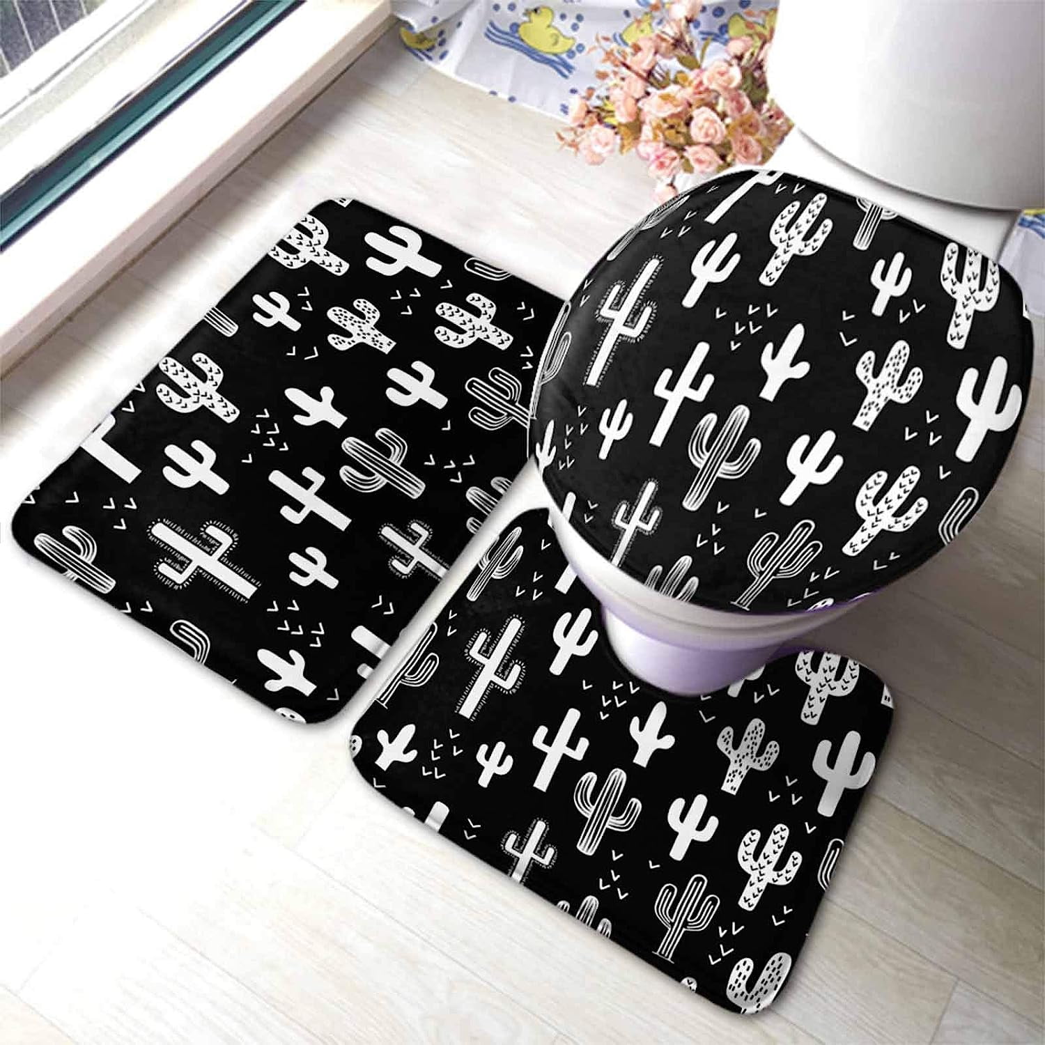 Cactus Bathroom Rugs and Mats Sets 3 Piece Fun Western Cactus Repeat ...