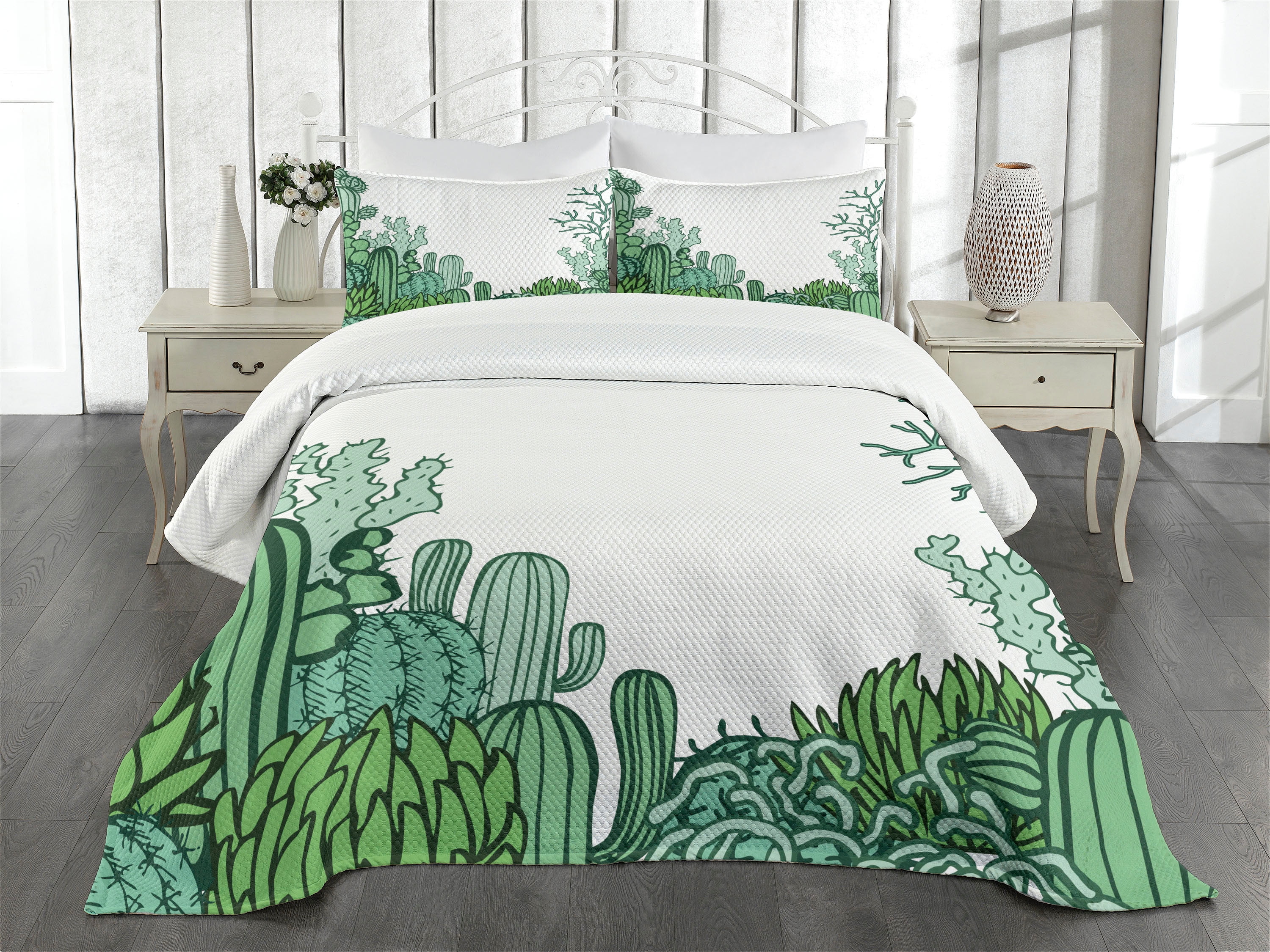 Cactus Bedspread, Arizona Desert Themed Doodle Cactus Staghorn Buckhorn ...