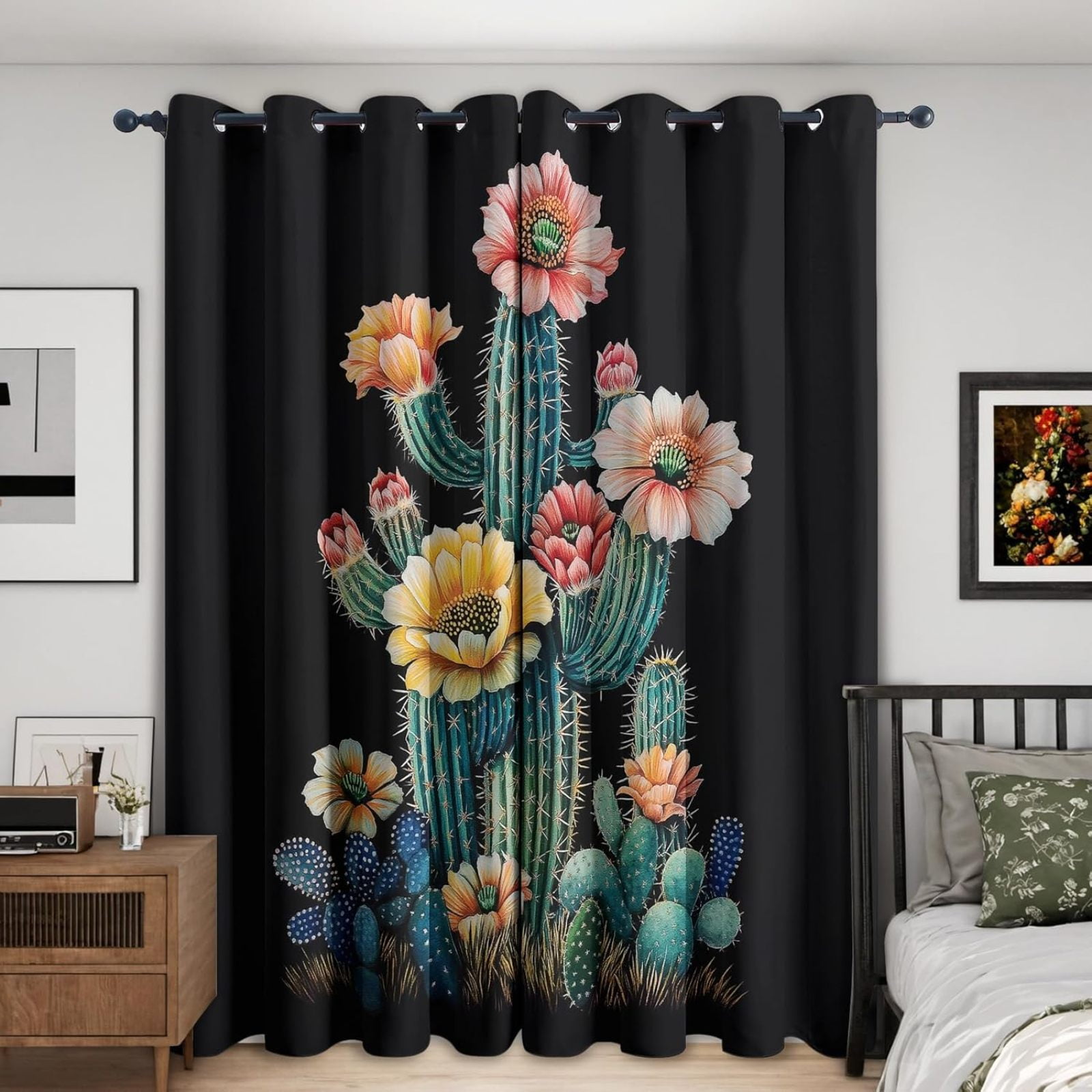 Cactus Blackout Curtains, Floral Succulent Plant Curtains For Living Room, Bedroom, Drapes 2 ...
