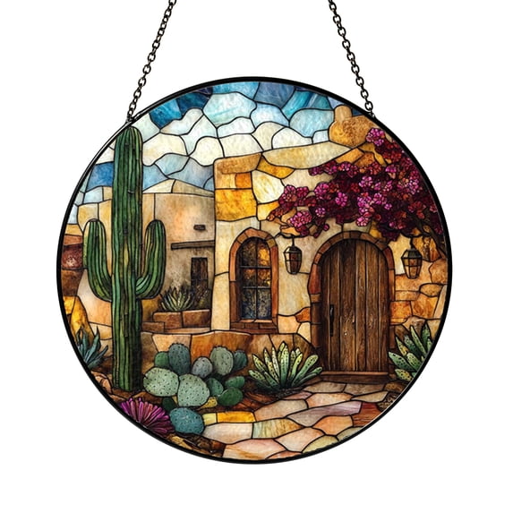 Cactus Bloom Faux Stained Glass Window Hanging - Walmart.com