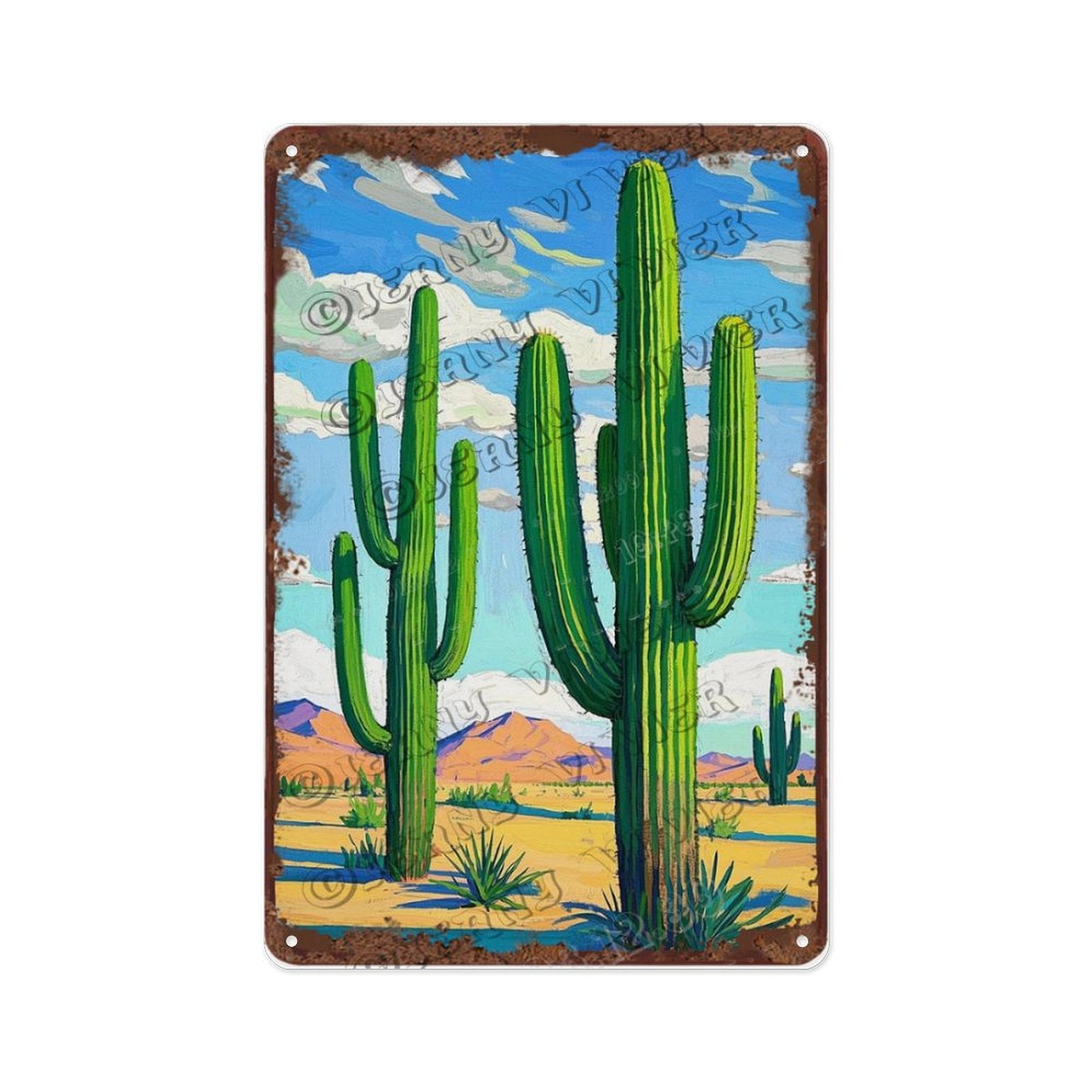 Cactus with Blue Sky Metal Sign 12x16 Inch Rustic Desert Decor for ...