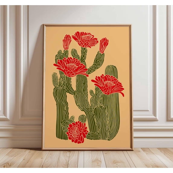 Cactus Botanical Linocut Modern Desert Plant Poster , Poster Print Only ...