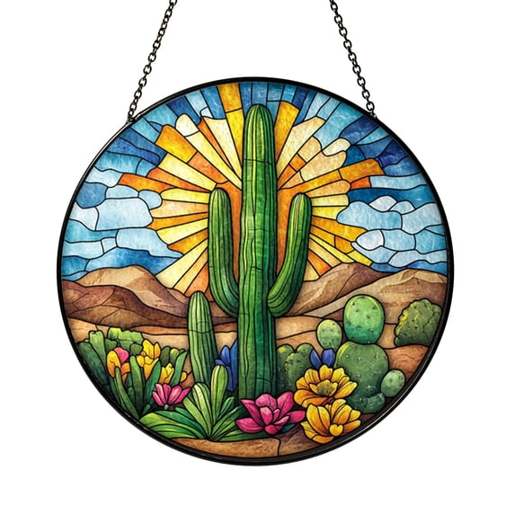 Cactus Botanical Stained Glass Window Decor, Decorative Suncatcher for ...