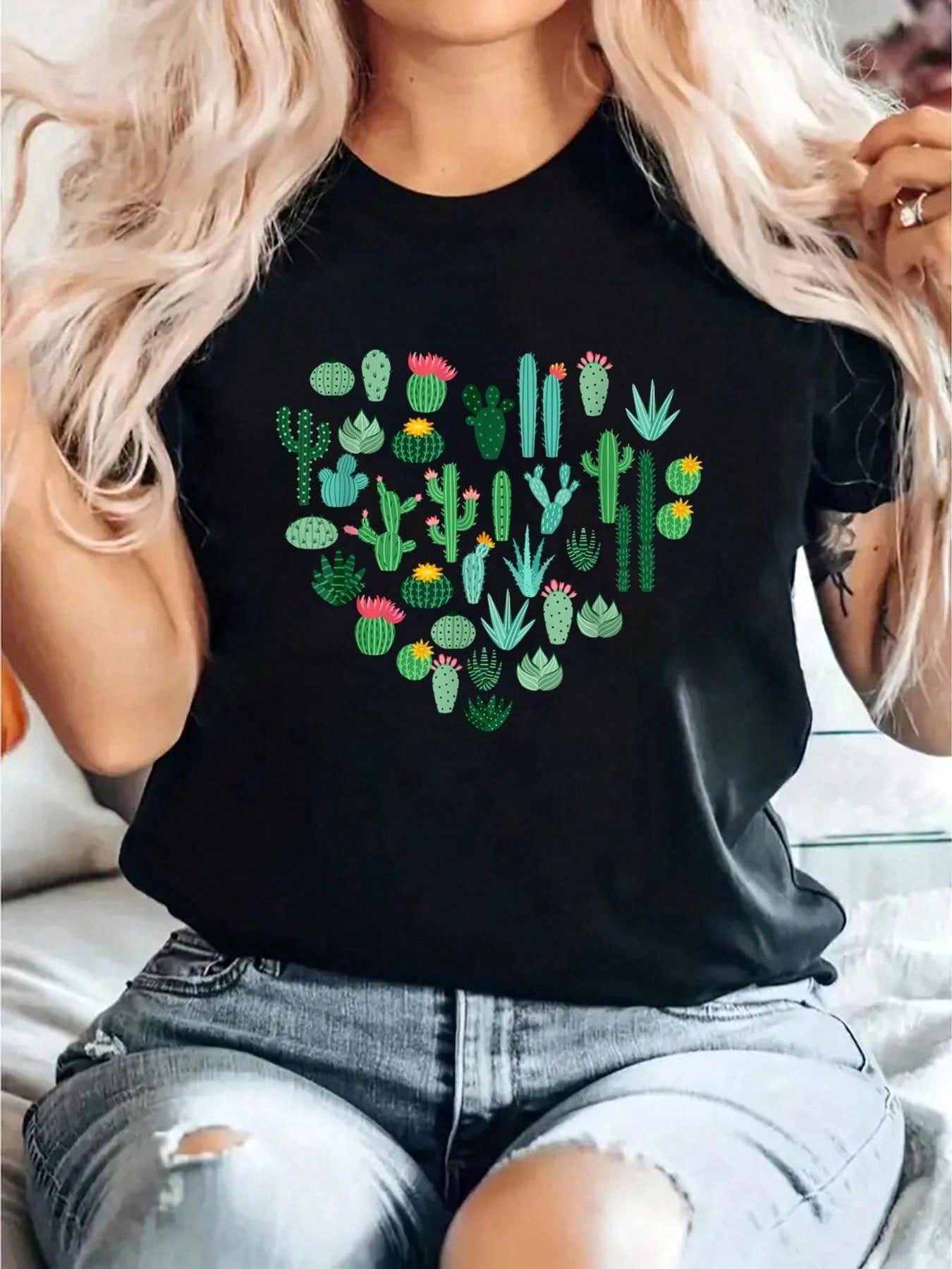 Cactus Cacti Lover Heart-Shaped Succulents Plant Lover T-Shirt Print T ...