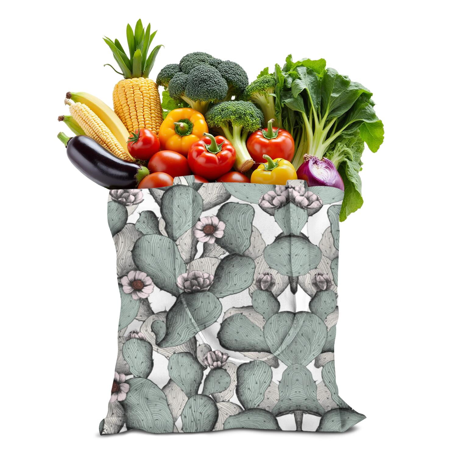 Cactus Canvas Tote Bag, Reusable Succulents Handbag, Eco-Friendly ...