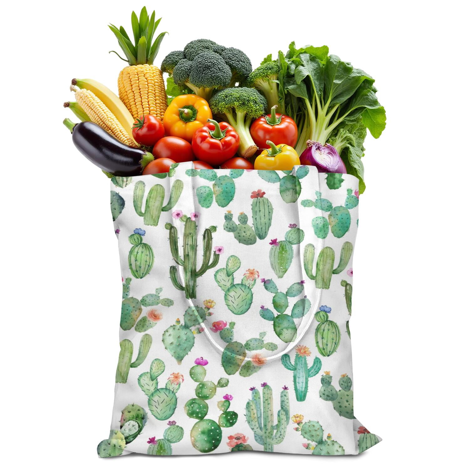 Cactus Canvas Tote Bag, Reusable Succulents Handbag, Eco-Friendly ...