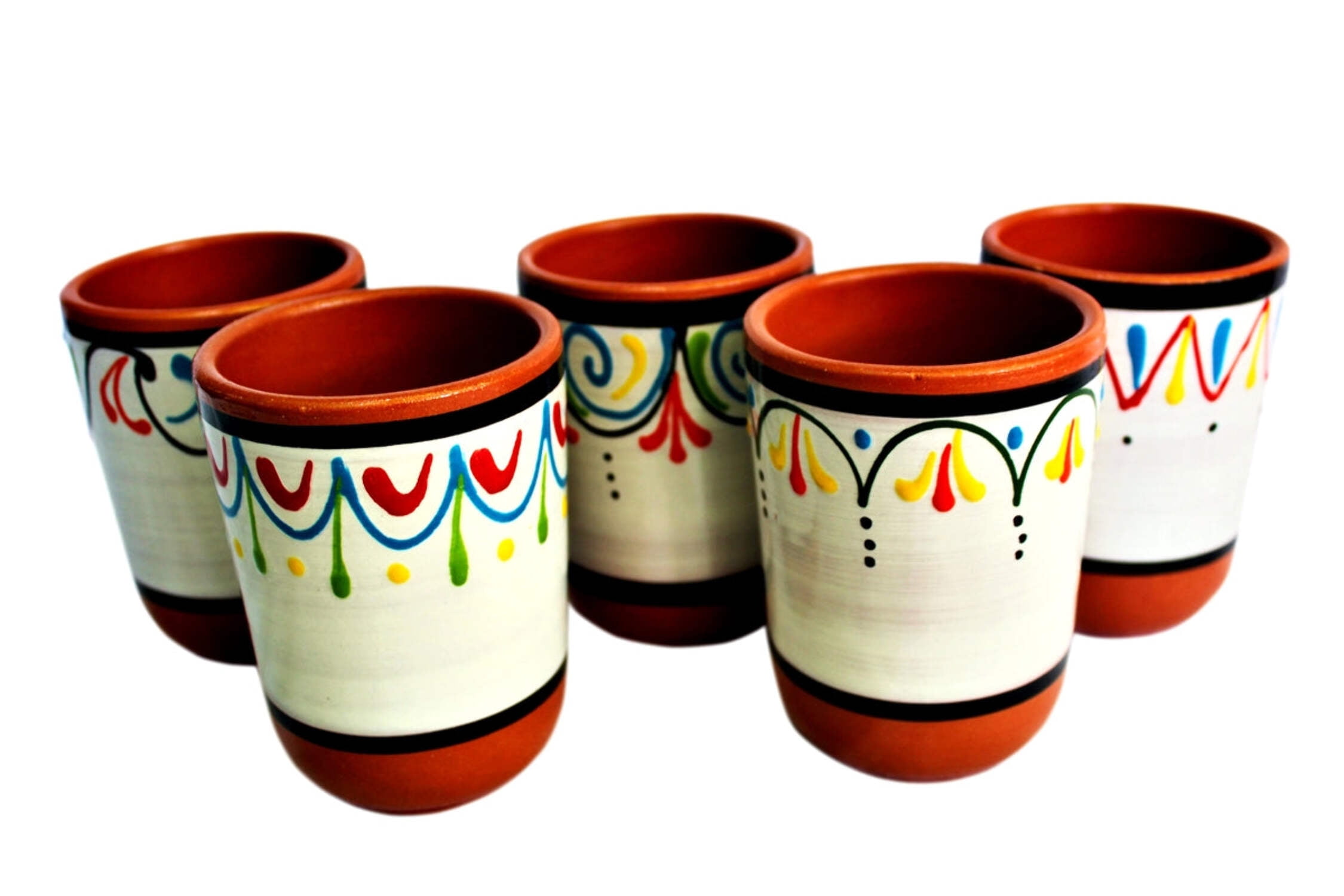 Cactus Canyon Ceramics Spanish Terracotta 5-Piece Cup Set, White ...