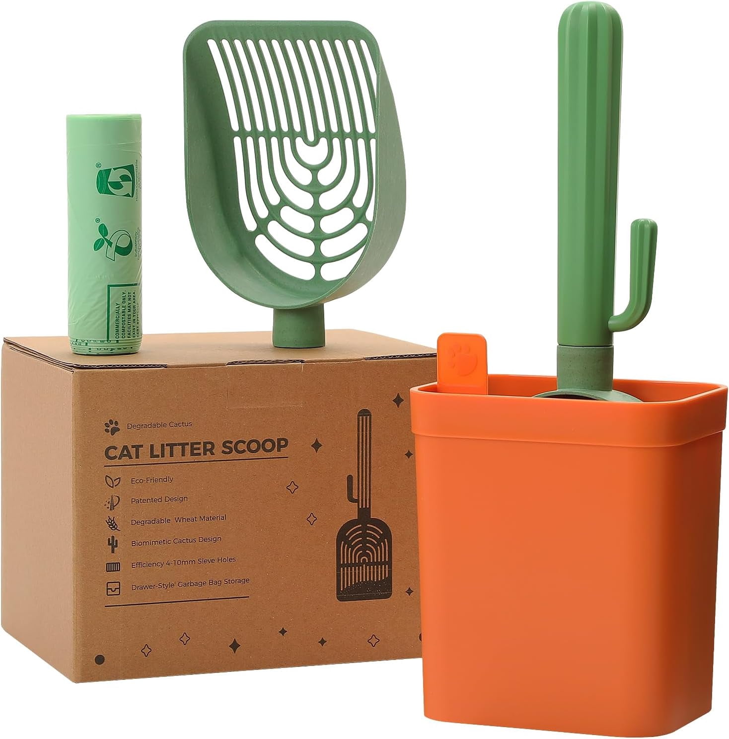 Cactus Cat Litter Scooper with Holder - 2 Replaceable Wheat Straw ...