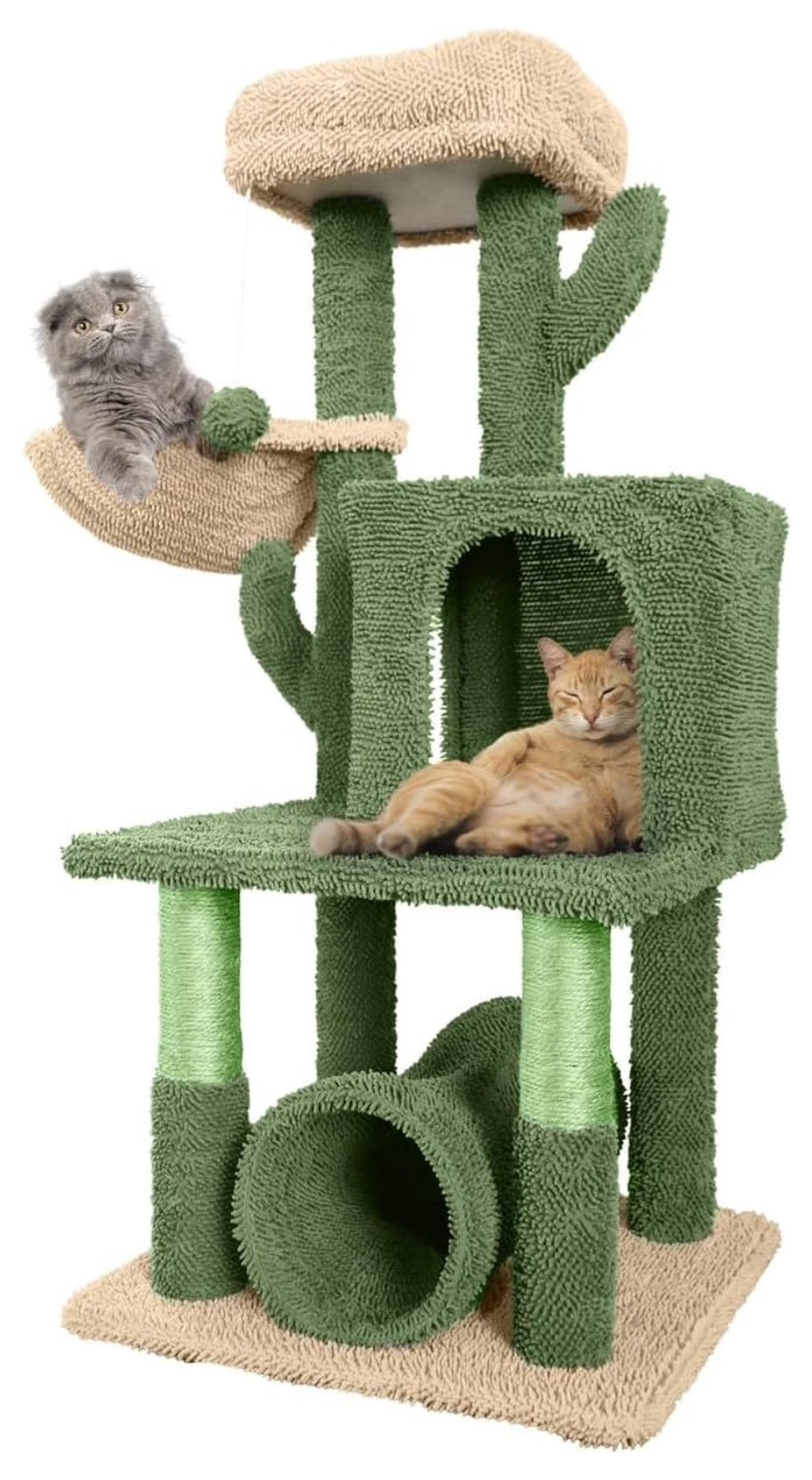 Cactus Cat Tower for Indoor Cats, 40-Inch Cat Tree w/Perch & Condo ...
