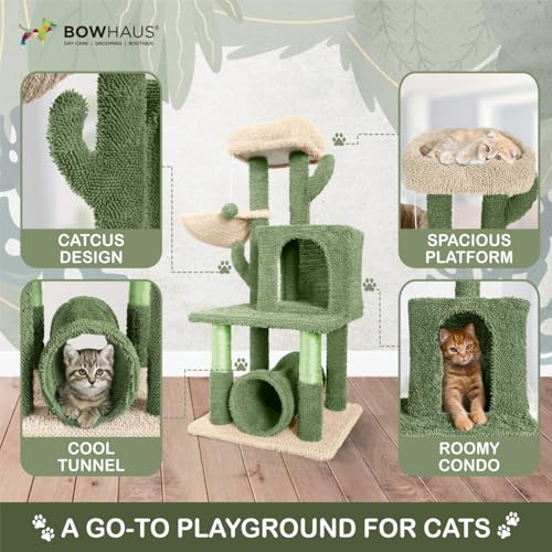 Cactus Cat Tower for Indoor Cats, Cute 40-Inch Small Cactus Cat Tree w ...