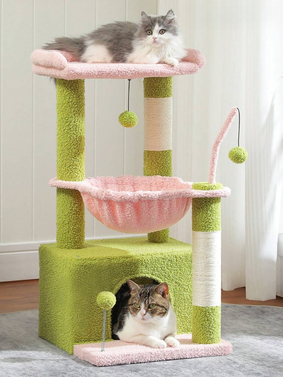 Cactus Cat Tree - 33" 3-in-1 Condo & Sisal Post, Anti-Tip Base & Plush ...