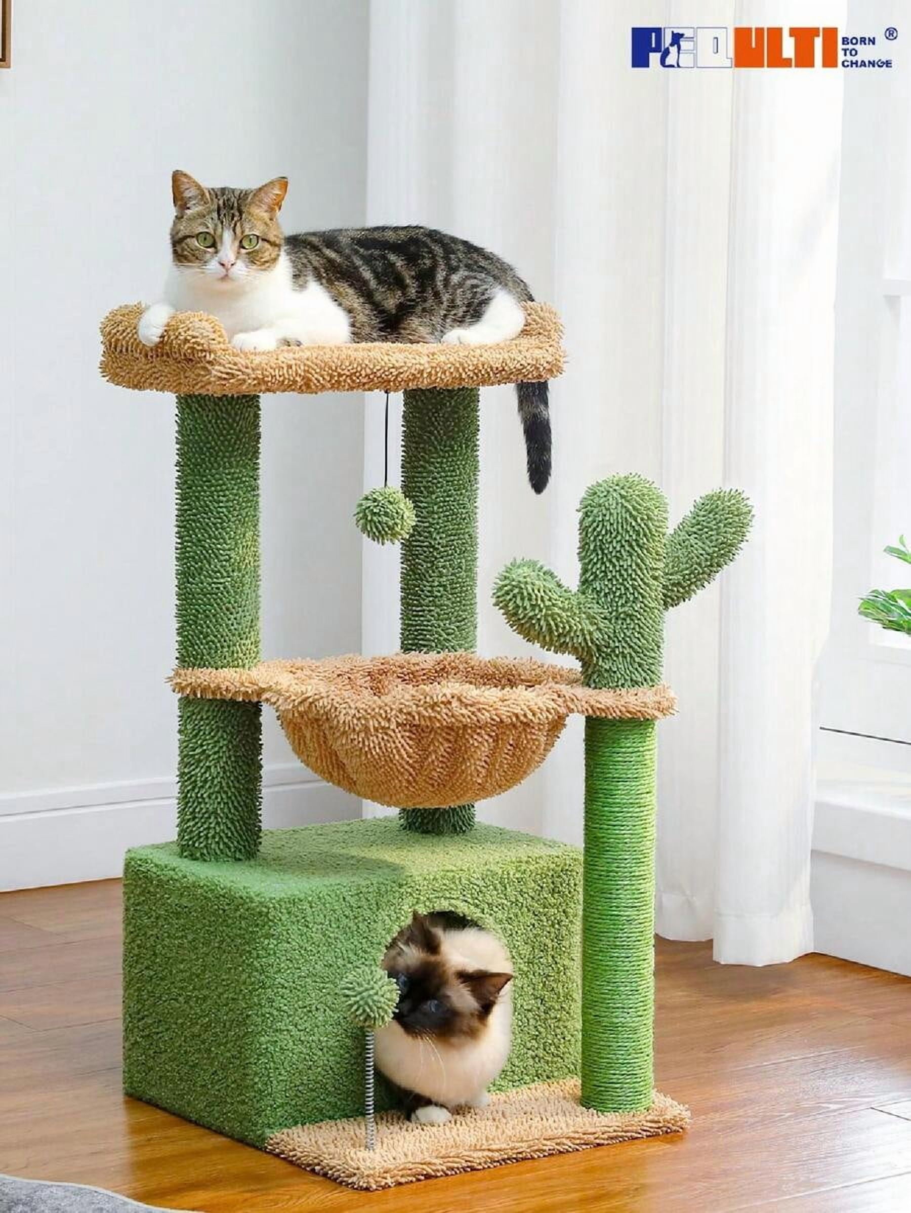 Cactus Cat Tree 33" Tower with Condo, Deep Hammock & Top Perch for ...