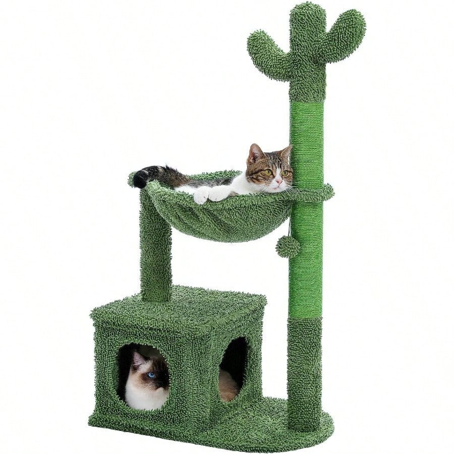 Cactus Cat Tree 40 Cat Tower With Large Metal Carpet Hammock Cat ...